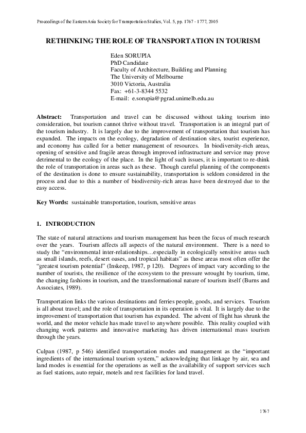 (PDF) Rethinking the Role of Transportation in Tourism