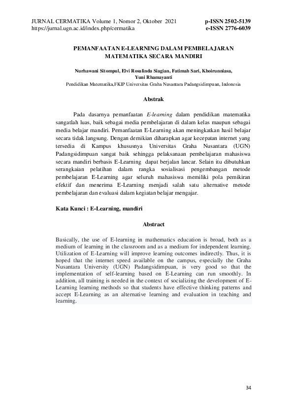 (PDF) Pemanfaatan E-Learning Dalam Pembelajaran Matematika Secara Mandiri