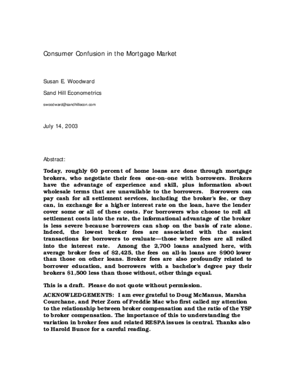 (PDF) Consumer Confusion in the Mortgage Market | Susan Woodward ...
