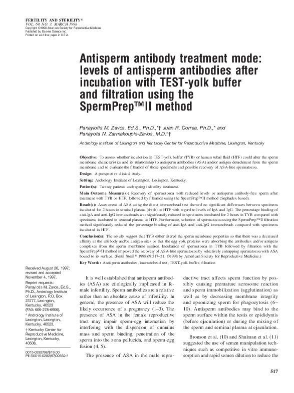 (PDF) Antisperm Antibody Treatment Mode: Levels of Antisperm Antibodies ...