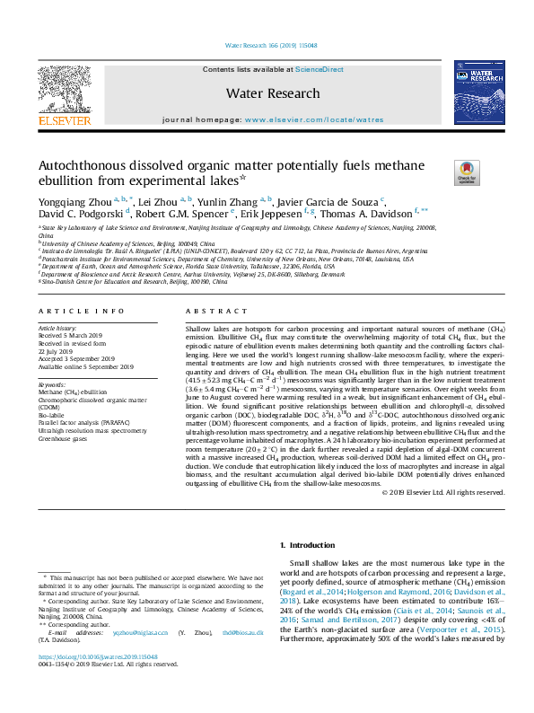 (PDF) Autochthonous dissolved organic matter potentially fuels methane ebullition from ...