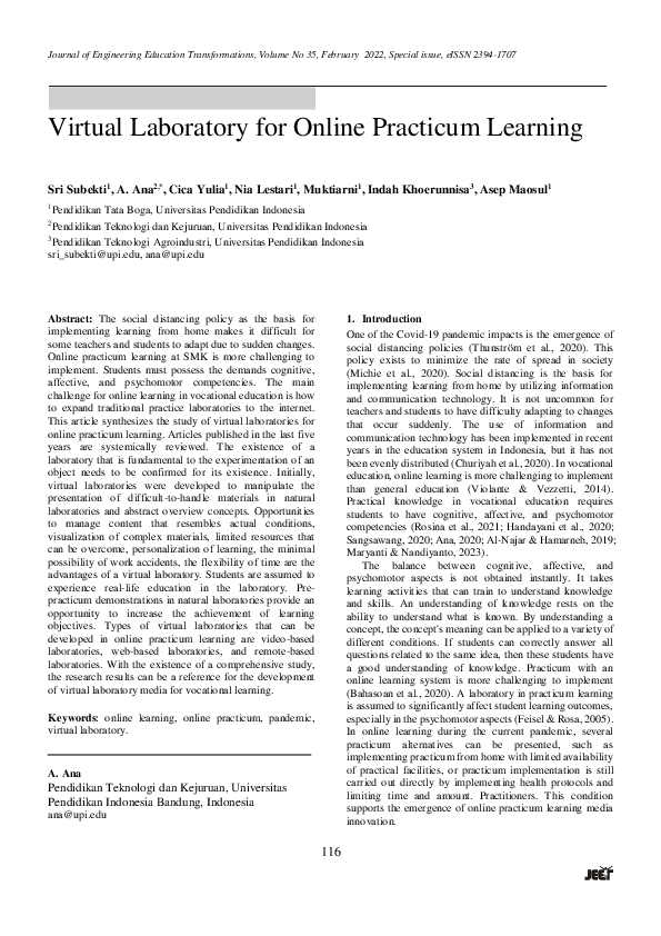 (PDF) Virtual Laboratory for Online Practicum Learning | indah khoerunnisa - Academia.edu