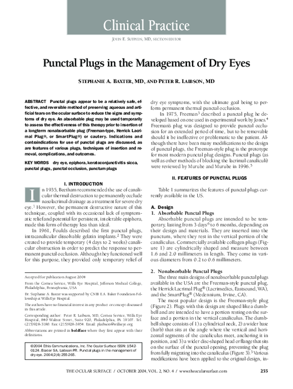 (PDF) Punctal Plugs in the Management of Dry Eyes
