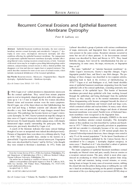 (PDF) Recurrent Corneal Erosions and Epithelial Basement Membrane Dystrophy