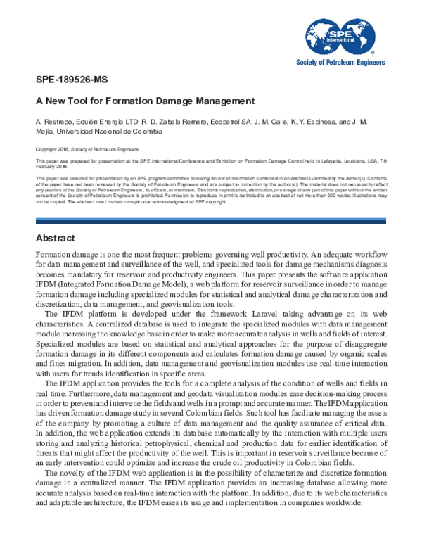 (PDF) A New Tool for Formation Damage Management