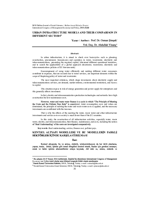 (PDF) Urban Infrastructure Models and Their Comparison in Different Sectors