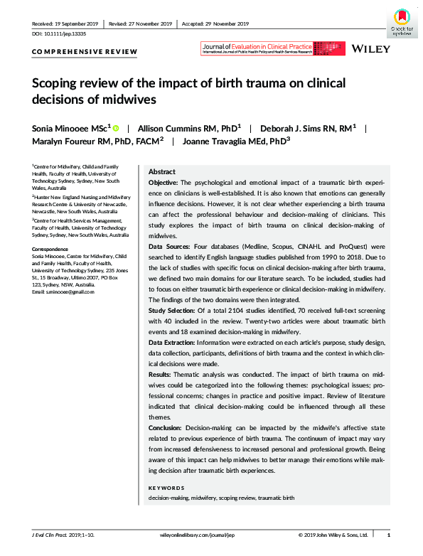 (PDF) Scoping review of the impact of birth trauma on clinical ...