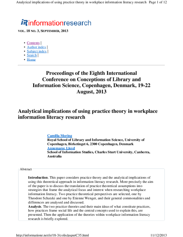 (PDF) Analytical implications of using practice theory in workplace ...