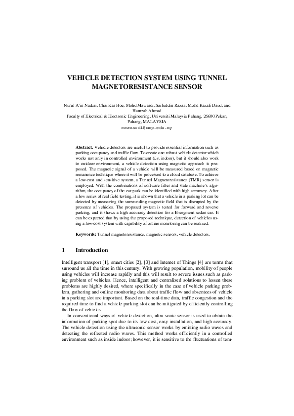 (PDF) Vehicle Detection System Using Tunnel Magnetoresistance Sensor
