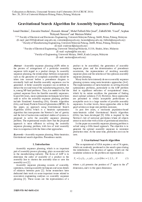 (PDF) Gravitational Search Algorithm for Assembly Sequence Planning