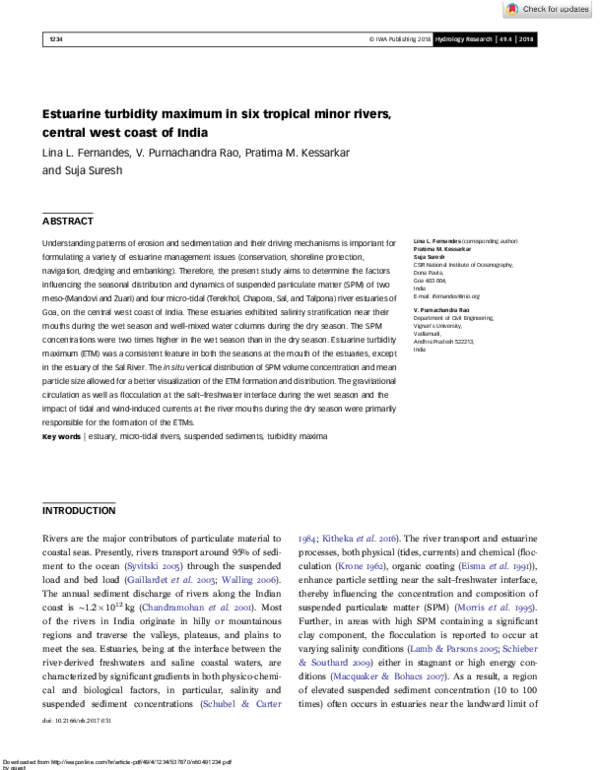 (PDF) Estuarine turbidity maximum in six tropical minor rivers, central ...