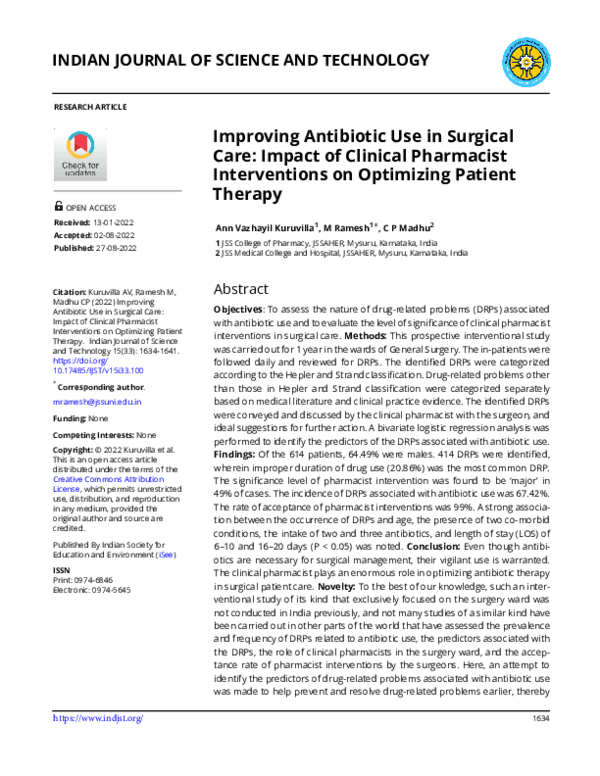 (PDF) Improving Antibiotic Use in Surgical Care: Impact of Clinical ...