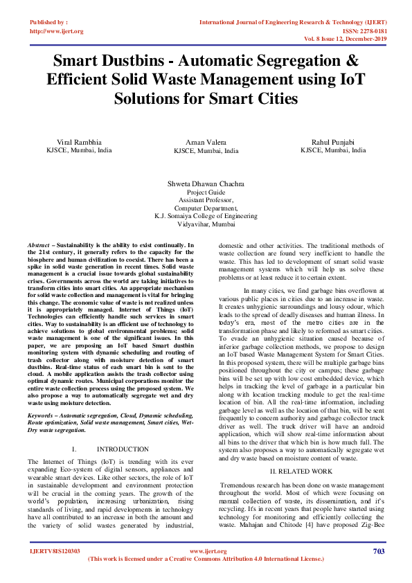 (PDF) Smart Dustbins - Automatic Segregation Efficient Solid Waste Management using IoT ...