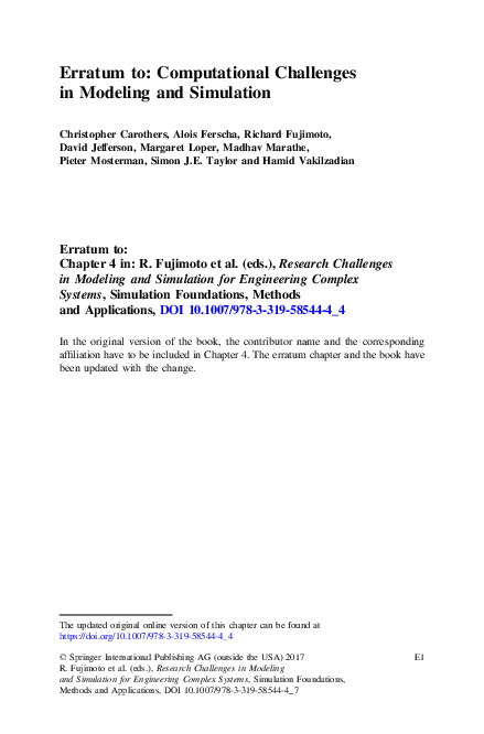 (PDF) Erratum to: Computational Challenges in Modeling and Simulation | Alois Ferscha - Academia.edu