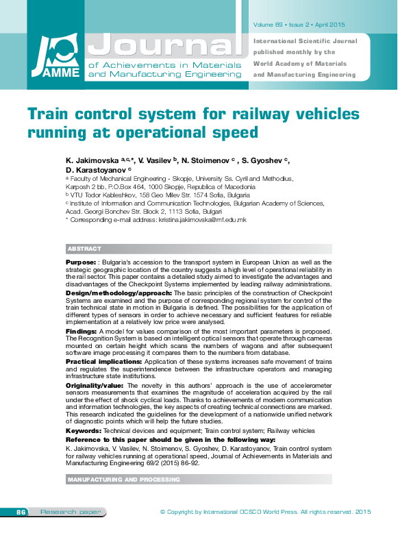 (PDF) Train control system for railway vehicles running at operational ...