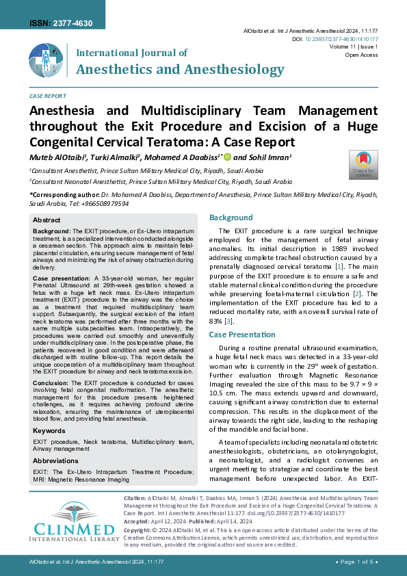 (PDF) Anesthesia and multidisciplinary team management throughout the ...