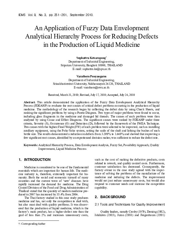 (PDF) An Application of Fuzzy Data Envelopment Analytical Hierarchy Process for Reducing Defects ...