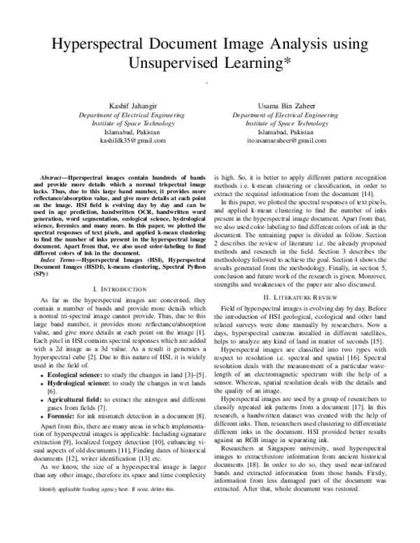 (PDF) Hyperspectral Document Image Analysis using Unsupervised Learning