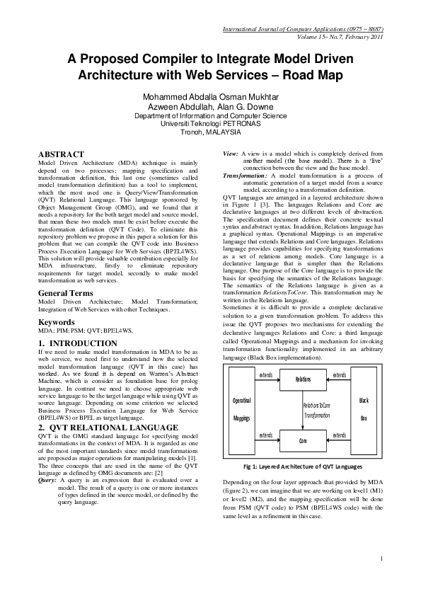 (PDF) A Proposed Compiler to Integrate Model Driven Architecture with Web Services Road Map