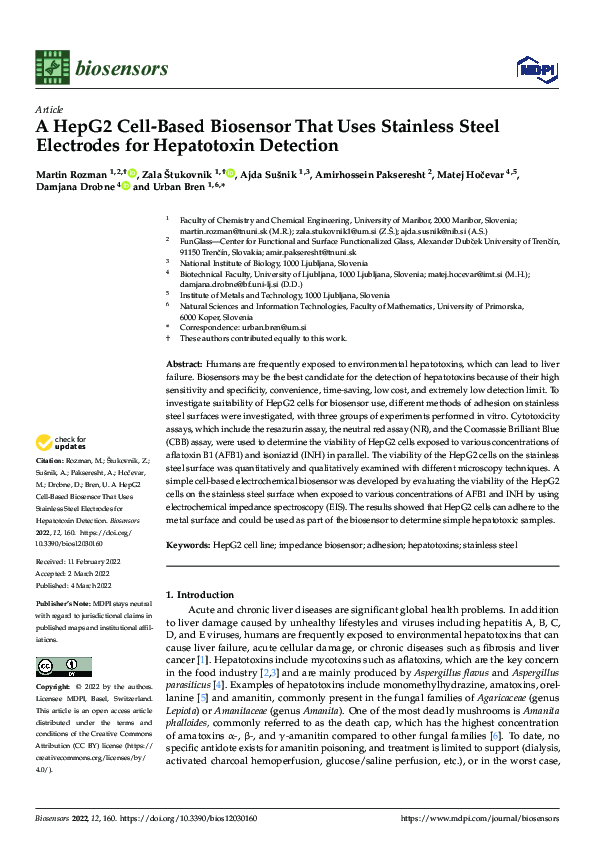 (PDF) A HepG2 Cell-Based Biosensor That Uses Stainless Steel Electrodes ...