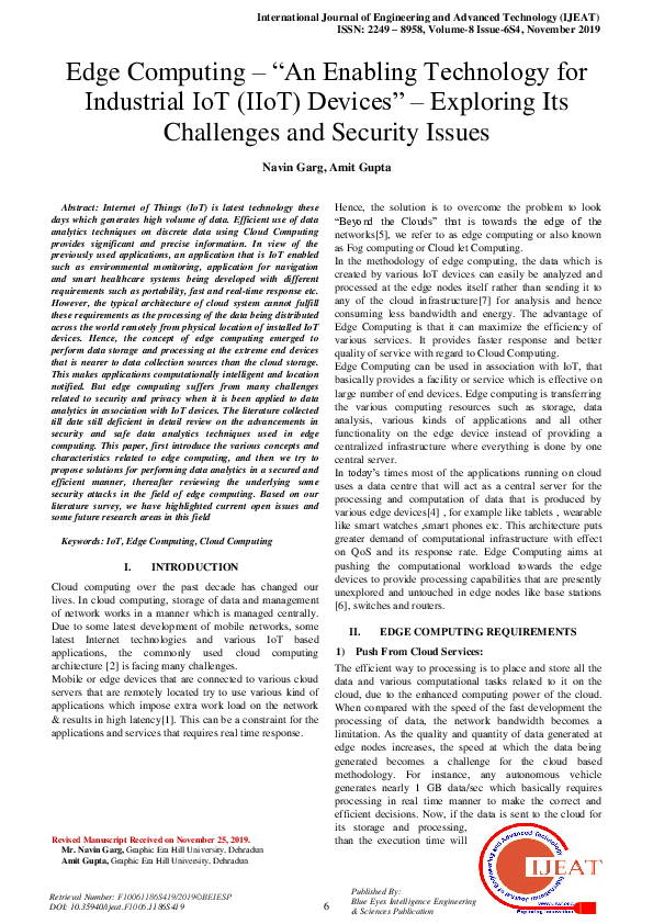 (PDF) Edge Computing – “An Enabling Technology for Industrial IoT (IIoT) Devices” – Exploring ...