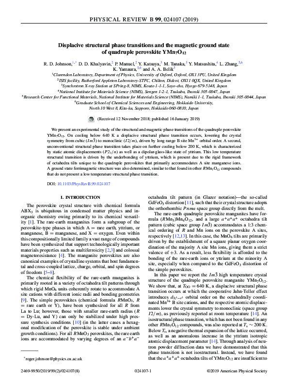 (PDF) Displacive structural phase transitions and the magnetic ground ...