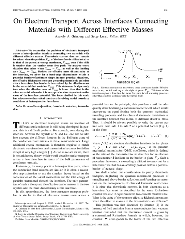 (PDF) On electron transport across interfaces connecting materials with ...