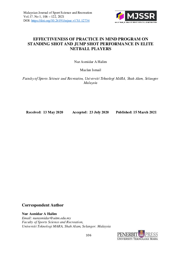 (PDF) Effectiveness of Practice in Mind Program on Standing Shot and ...
