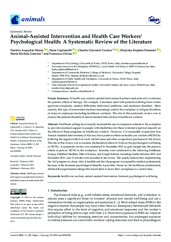 (PDF) Animal-Assisted Intervention for HCWs' Well-Being