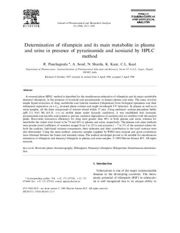 (PDF) Determination of rifampicin and its main metabolite in plasma and ...