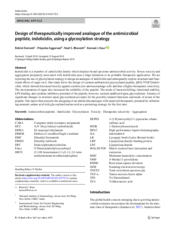 (PDF) Design of therapeutically improved analogue of the antimicrobial ...
