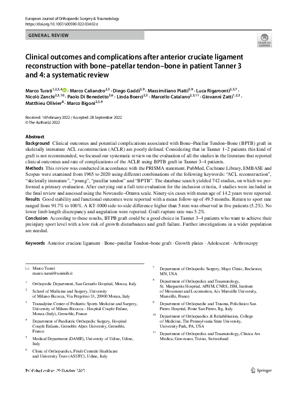 (PDF) Clinical outcomes and complications after anterior cruciate ...