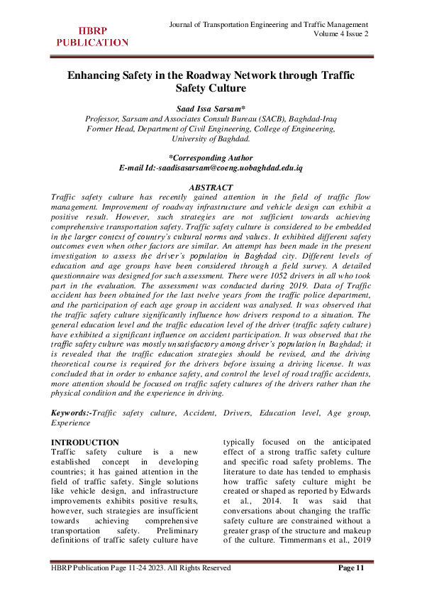 (PDF) Enhancing Safety in the Roadway Network through Traffic Safety ...