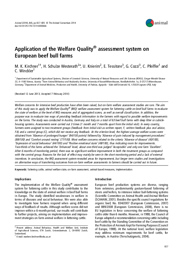 (PDF) Application of the Welfare Quality® assessment system on European ...