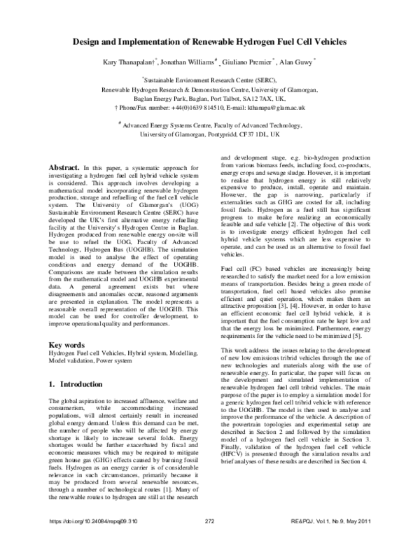 (PDF) Design and implementation of renewable hydrogen fuel cell vehicles