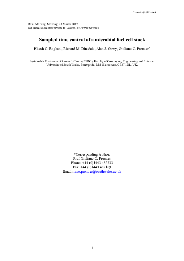 (PDF) Sampled-time control of a microbial fuel cell stack | Giuliano C ...