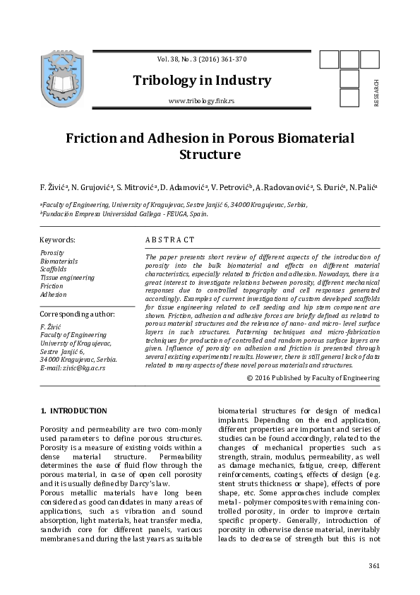 (PDF) Friction and Adhesion in Porous Biomaterial Structure