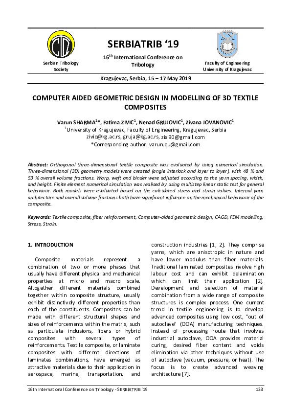 (PDF) Computer Aided Geometric Design in Modelling of 3D Textile Composites