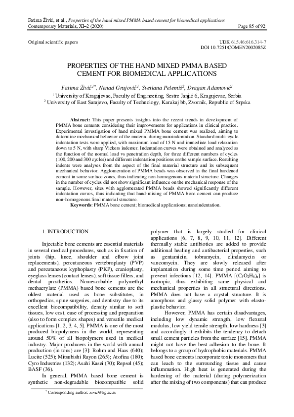 (PDF) Properties of the Hand Mixed Pmma Based Cement for Biomedical ...