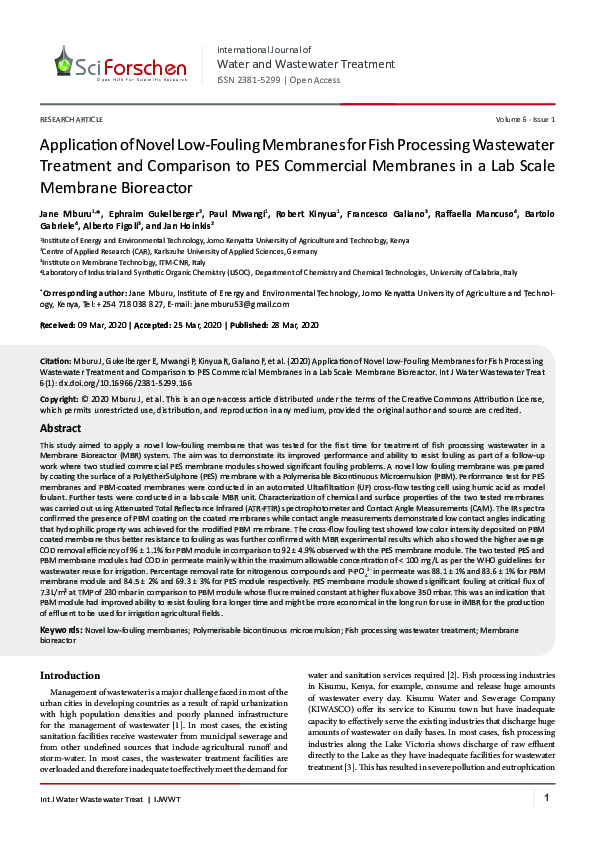 (PDF) Application of Novel Low-Fouling Membranes for Fish Processing ...