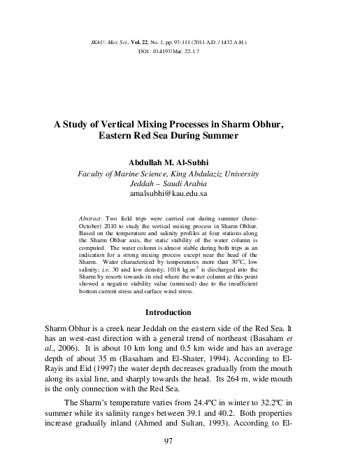 (PDF) A Study of Vertical Mixing Processes in Sharm Obhur, Eastern Red ...