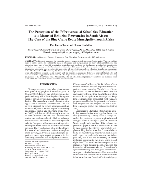 Pdf The Perception Of The Effectiveness Of School Sex Education As A