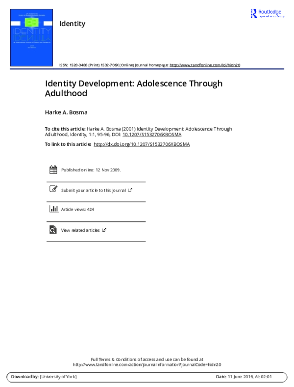 (PDF) Identity Development: Adolescence Through Adulthood