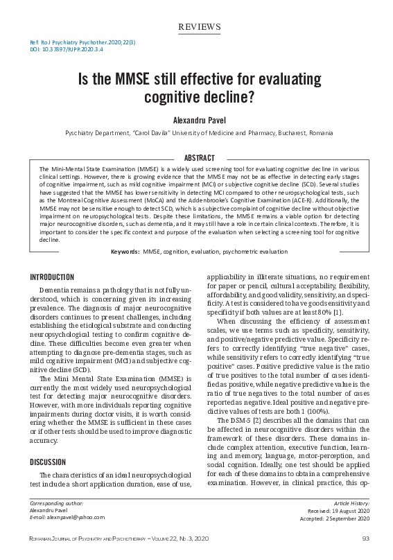 (PDF) Is the MMSE still effective for evaluating cognitive decline?