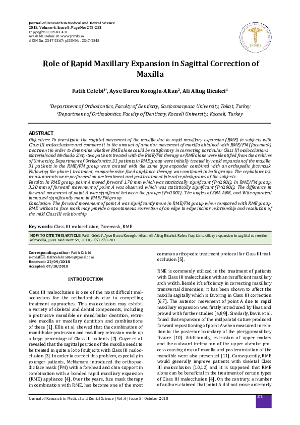 (PDF) Role of Rapid Maxillary Expansion in Sagittal Correction of ...