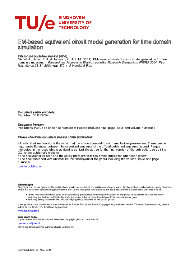 (PDF) EM-based equivalent circuit model generation for time domain simulation