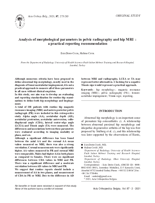 (PDF) Analysis of morphological parameters in pelvic radiography and hip MRI : a practical ...