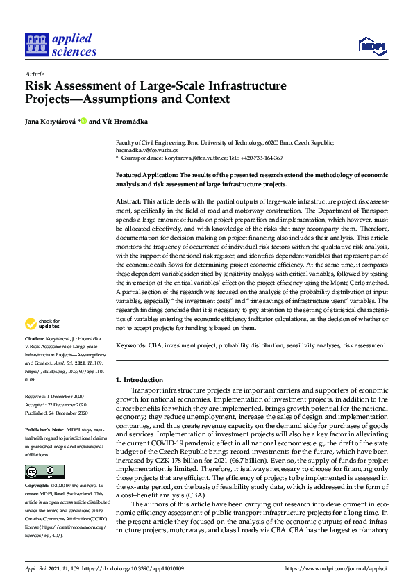 (PDF) Risk Assessment of Large-Scale Infrastructure Projects—Assumptions and Context | Jana ...