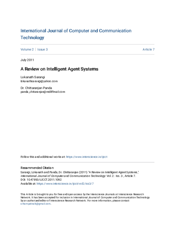 (PDF) A Review on Intelligent Agent Systems