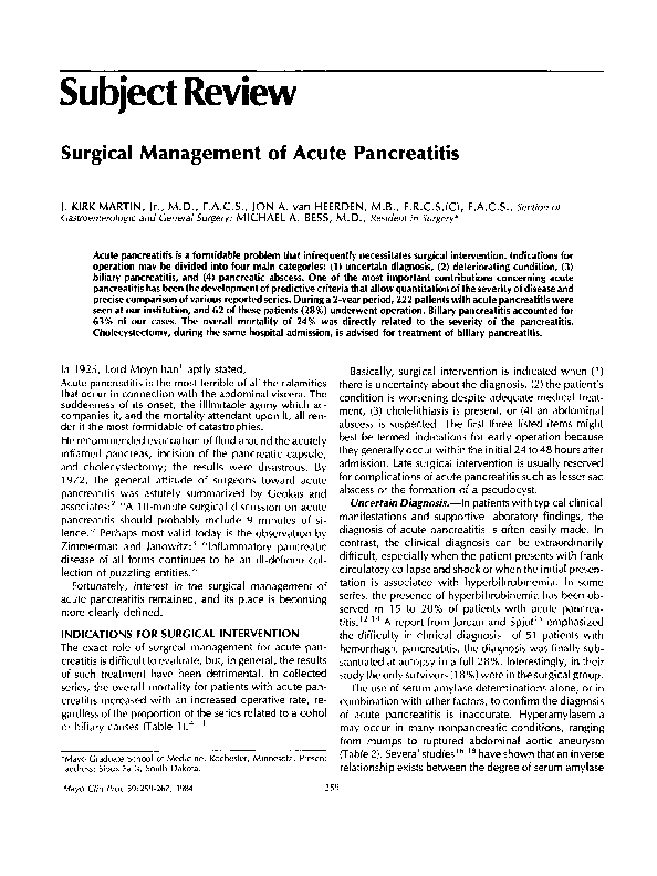 (PDF) Surgical Management of Acute Pancreatitis
